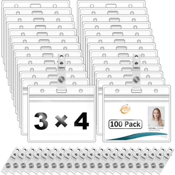 Clear Plastic Horizontal Name Tag Holder and Metal Badge Clip with ...