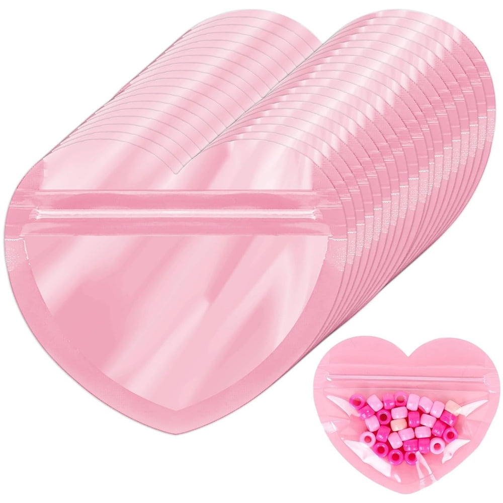 Clear Plastic Jewelry Bags,Pink Heart-Shaped Ziplock Bags,Resealable ...