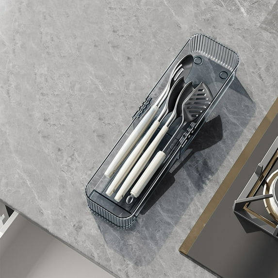 Clear Plastic Kitchen Drawer Storage Box with Retractable Partition ...