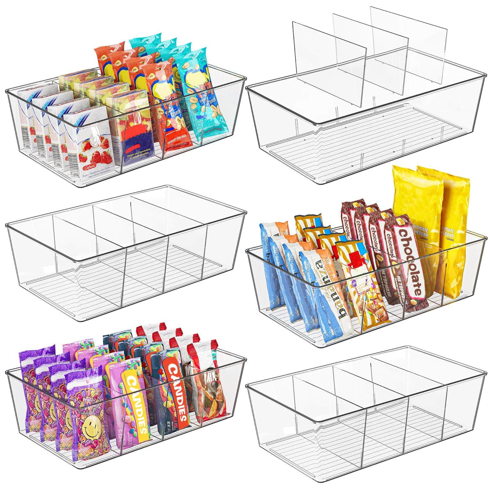 Clear Plastic Organizer Bins 6 Pack, Kitchen Cabinet Fridge Storage ...