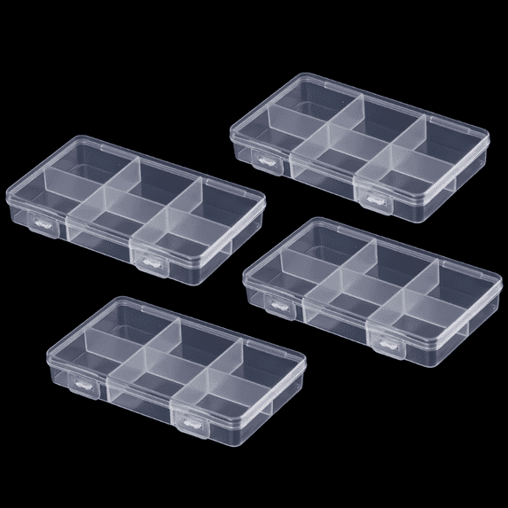 Clear Plastic Organizer Boxes with Hinged Lids, 4-Piece Set, Stackable ...
