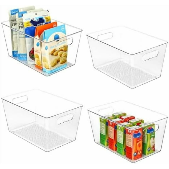 Clear Plastic Pantry Organizer Bins, 4 PCS Food Storage Bins with ...
