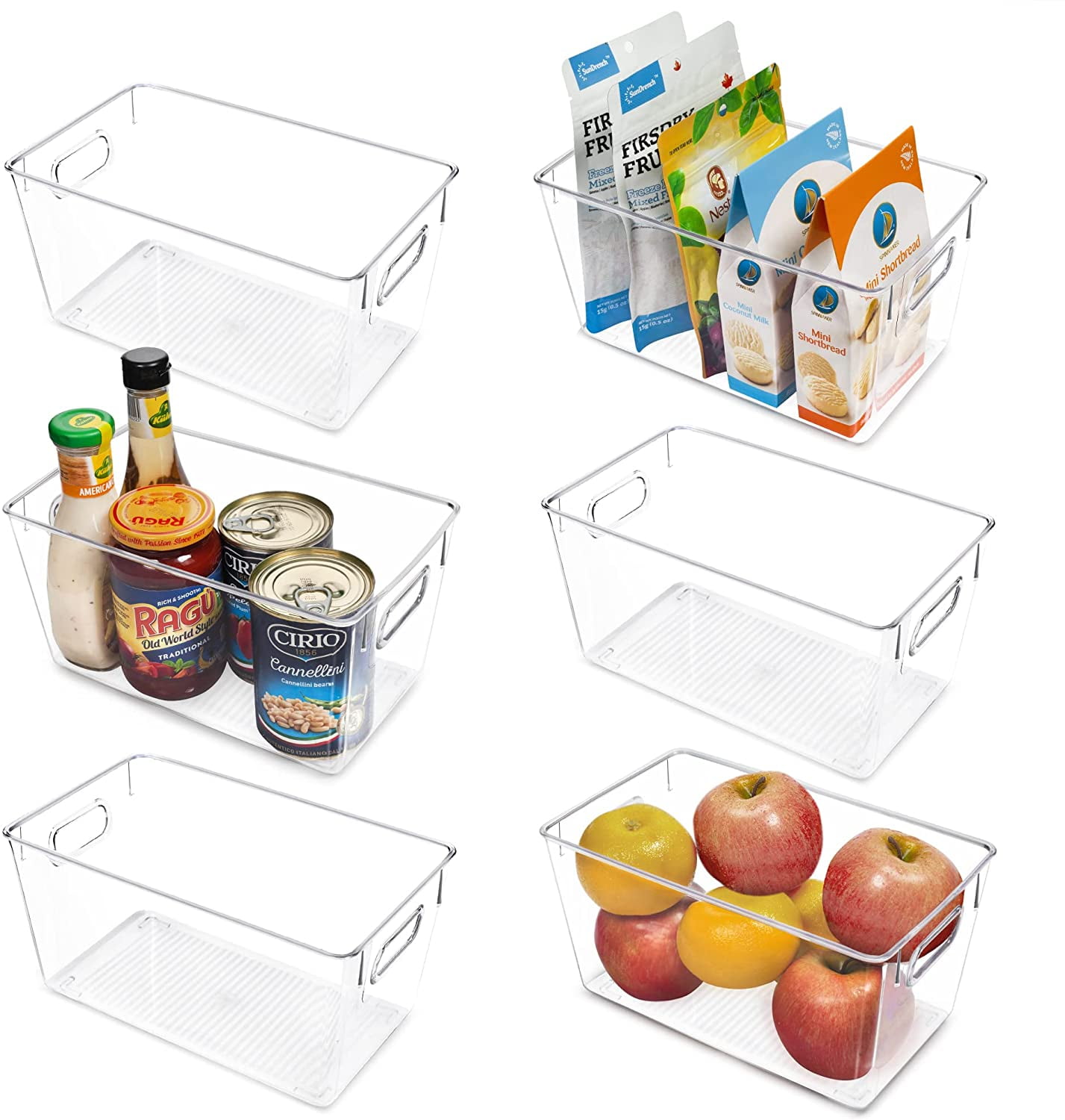 Clear Plastic Pantry Organizer Bins, 6 PCS Food Storage Bins with ...