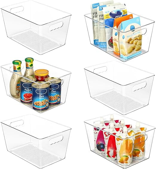 Clear Plastic Pantry Organizer Bins, 6 PCS Food Storage Bins with ...