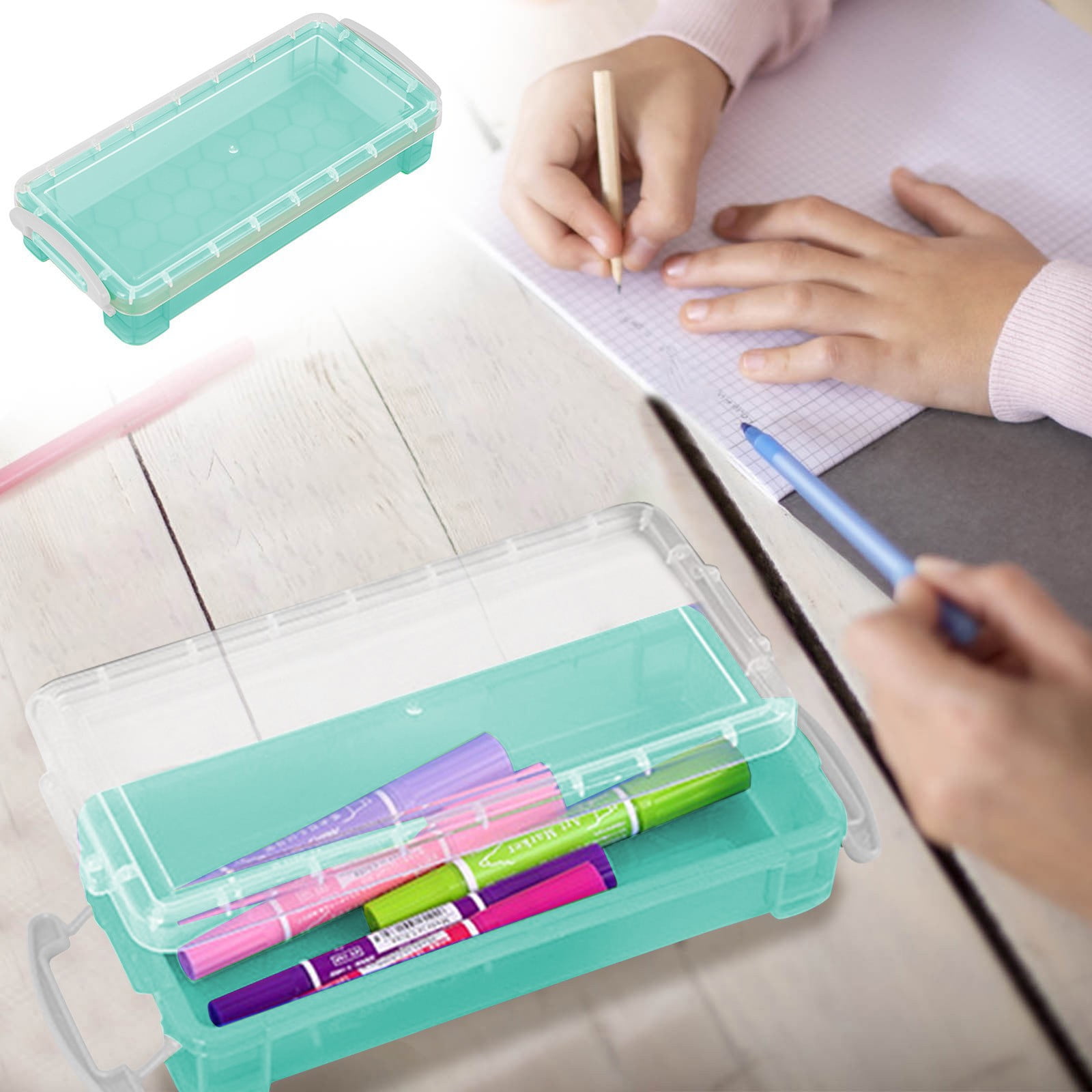Clear Plastic Pencil Box, Large Capacity Organizer, Snap-tight Lid ...