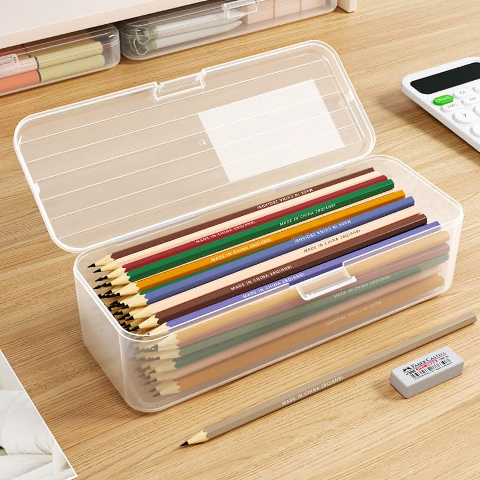 Clear Plastic Pencil Box, Stackable Desk Organizer, Extra Large ...
