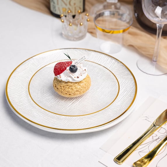 Clear Plastic Plates, Geometric Embossed Disposable Plates with Gold ...