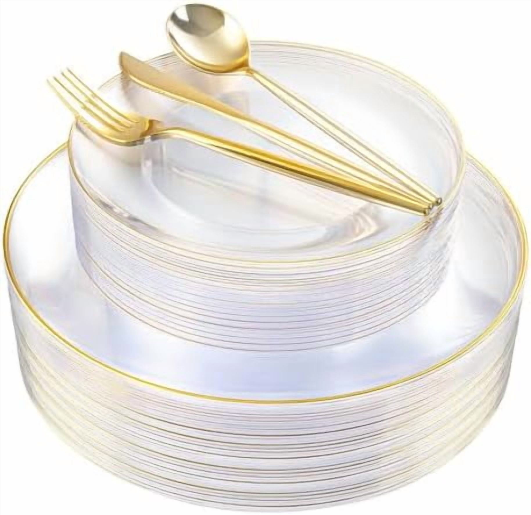 Clear Plastic Plates with Gold Rim,Fancy Clear Disposable Plates,Nice ...
