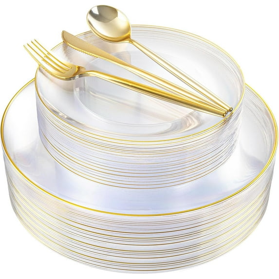 Clear Plastic Plates with Gold Rim,Fancy Clear Disposable Plates,Nice ...