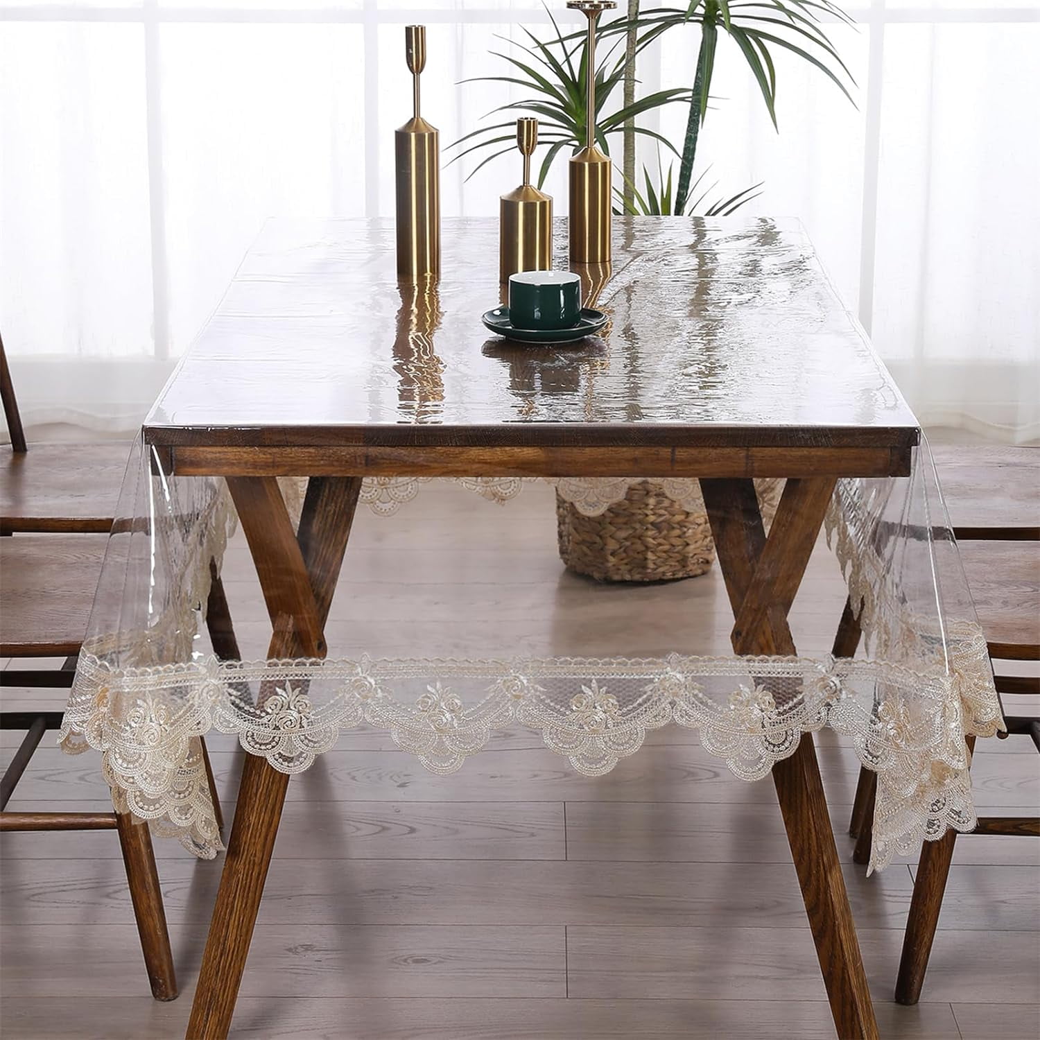 Clear Plastic Rectangle Tablecloth - Waterproof, Embroidered Lace Edge ...