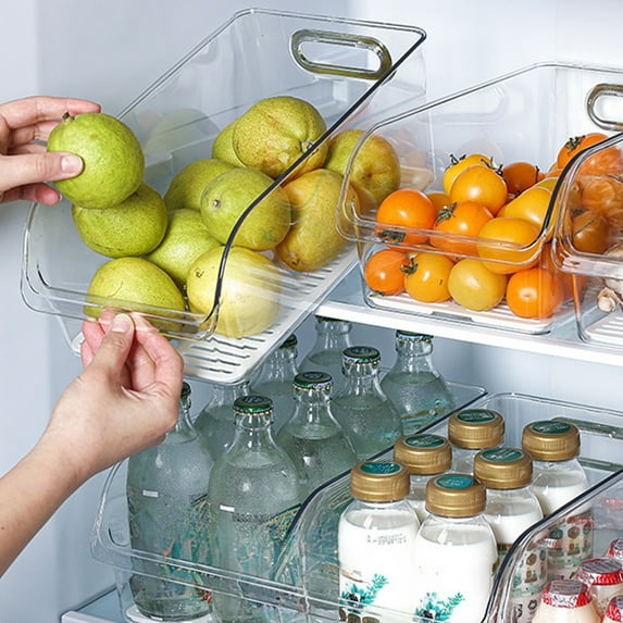 Clear Plastic Refrigerator Organizer Box with Handle & Drainage Layer ...