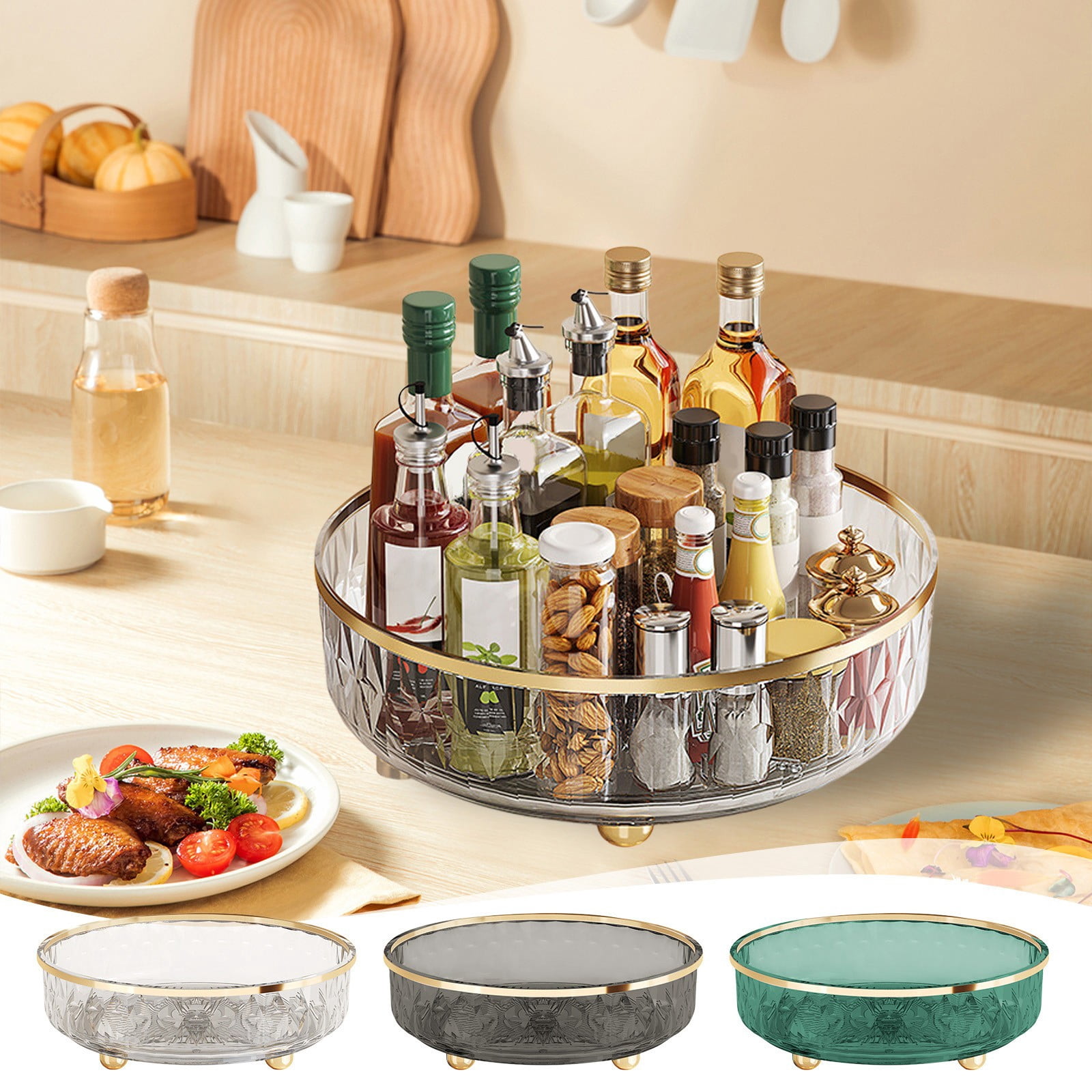 Clear Plastic Rotatable Snack Tray, 10-Inch Wide, Transparent Lid ...