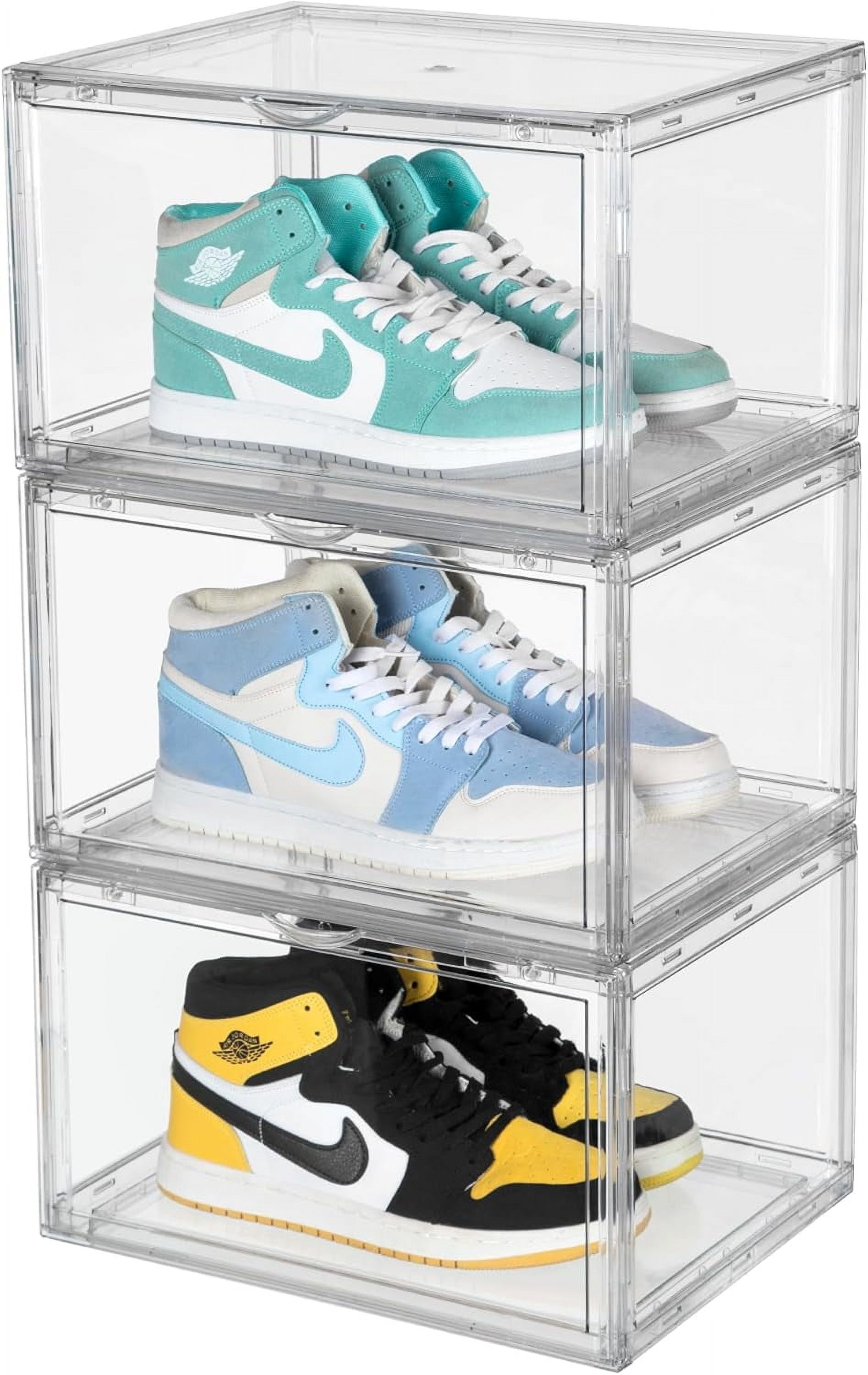 Clear Plastic Shoe Boxes with Magnetic Door, Foldable Shoe Organizer ...