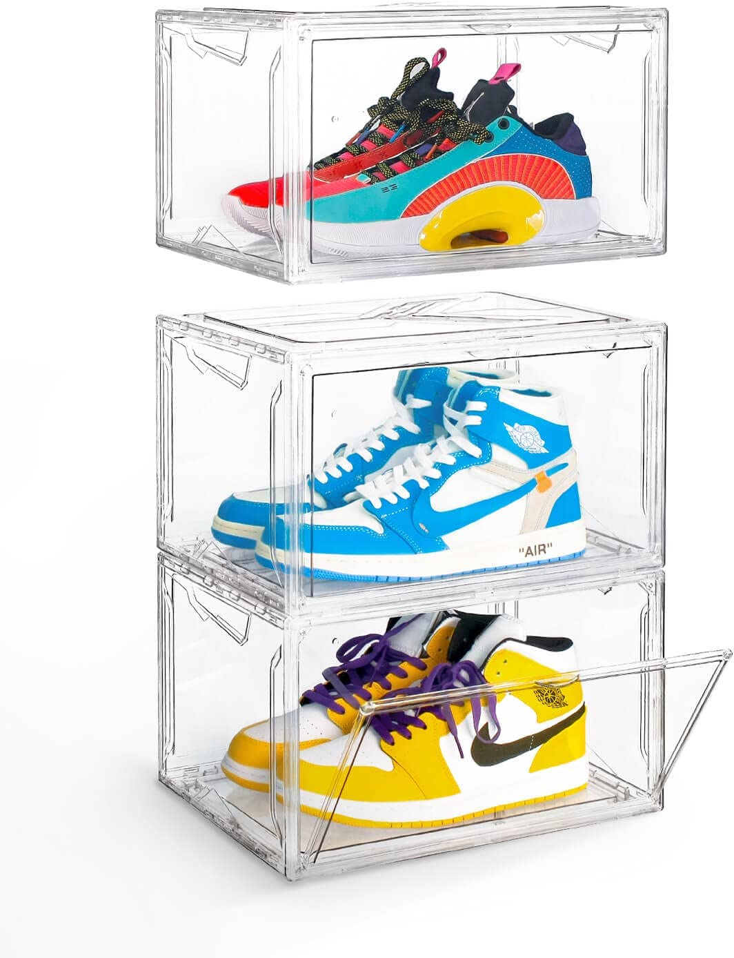 Clear Plastic Shoe box Organizer, 3 Pack Stackable Sneaker Boxes ...
