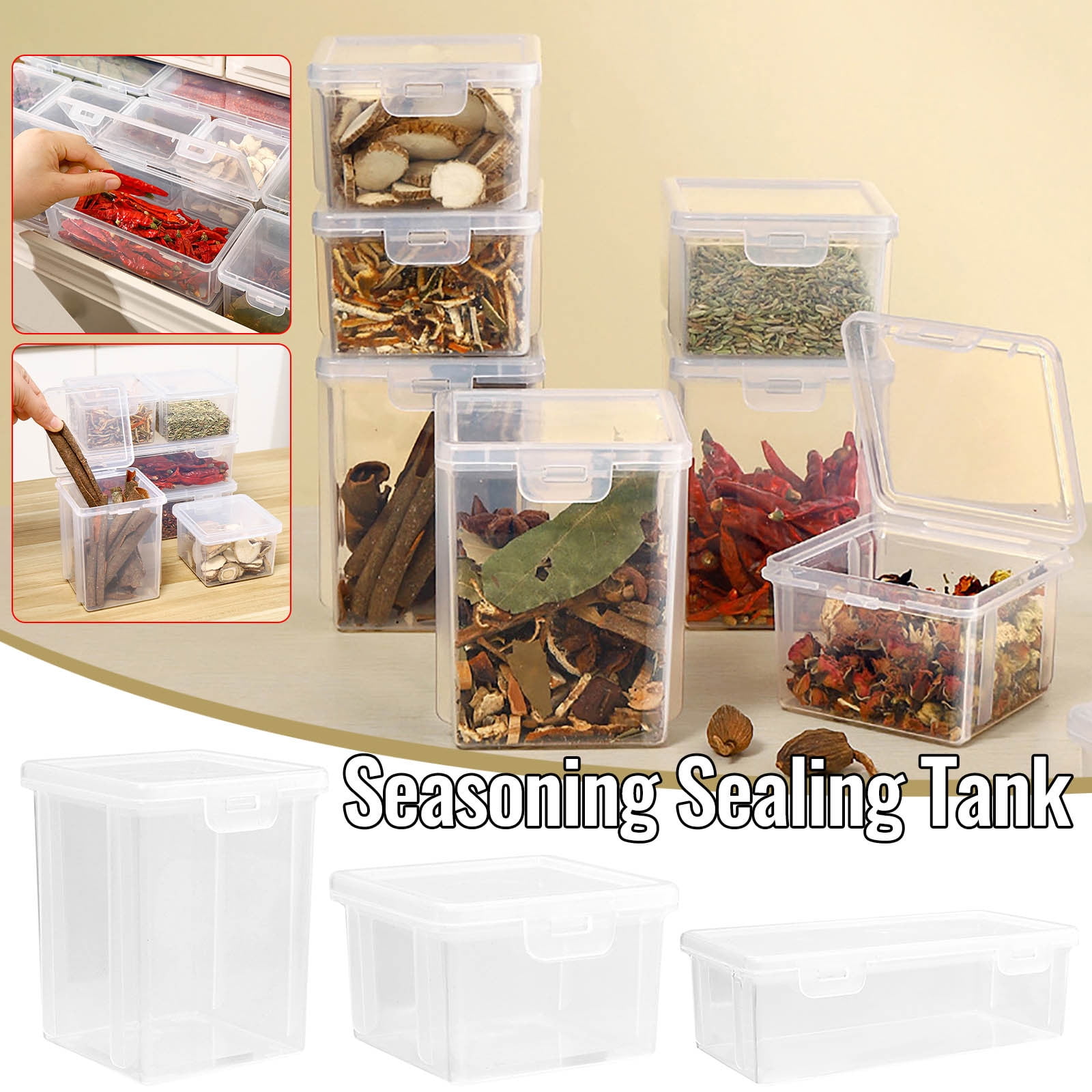 Clear Plastic Spice Storage Container Set - 4 Stackable Kitchen ...