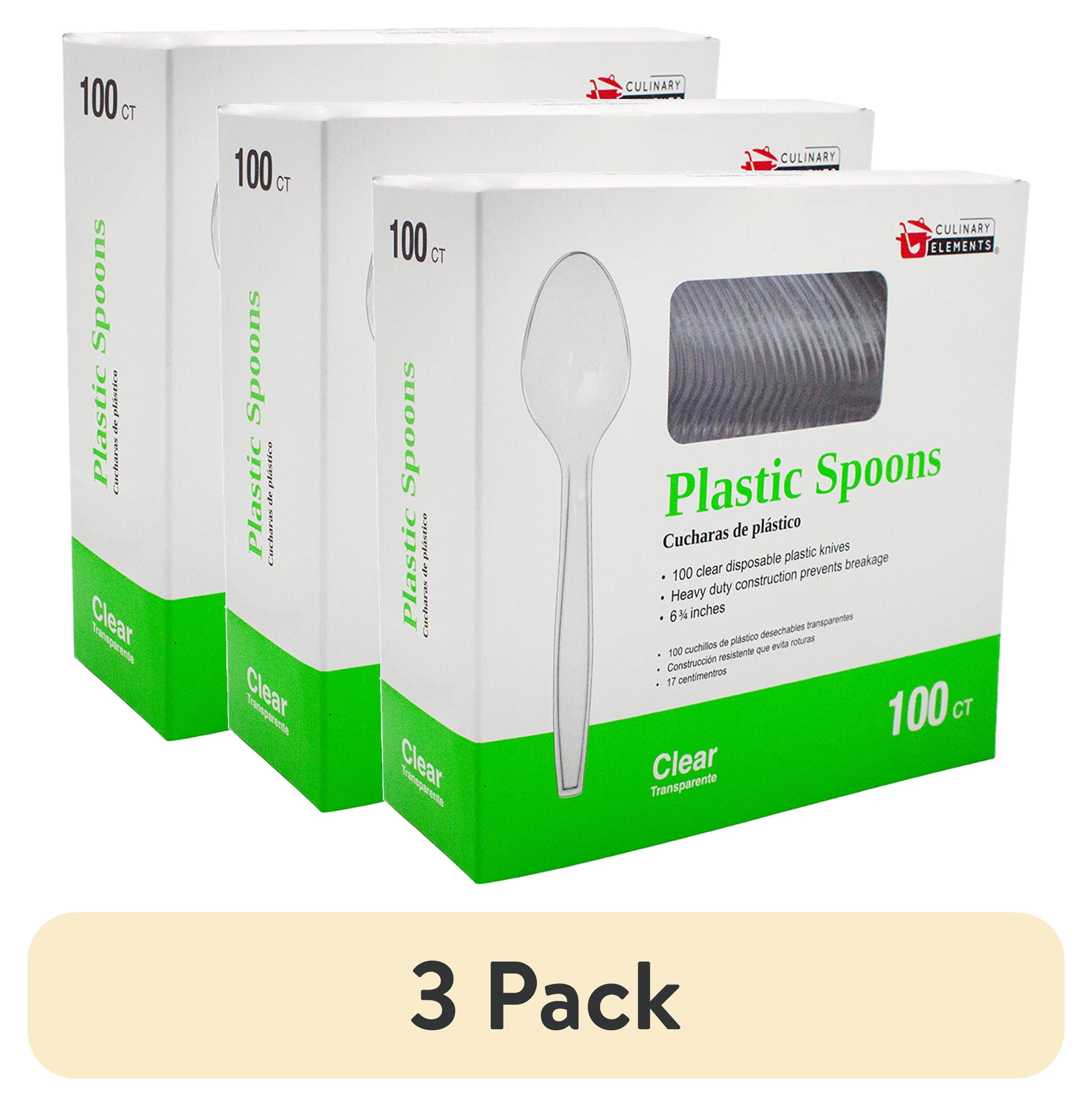(3 pack) Clear Plastic Spoons, 100 Count: Durable Disposable Utensils ...