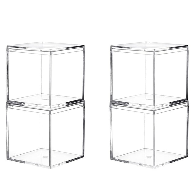 Clear Plastic Square Cube, 4 Pack Small Acrylic Plastic Storage Box ...