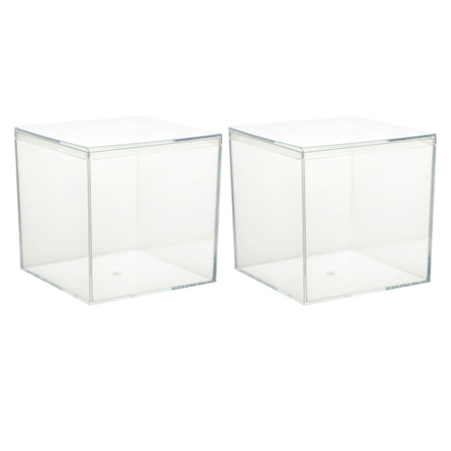 Clear Plastic Square Cube Containers with Lid for Storage (2pcs, 10cm ...