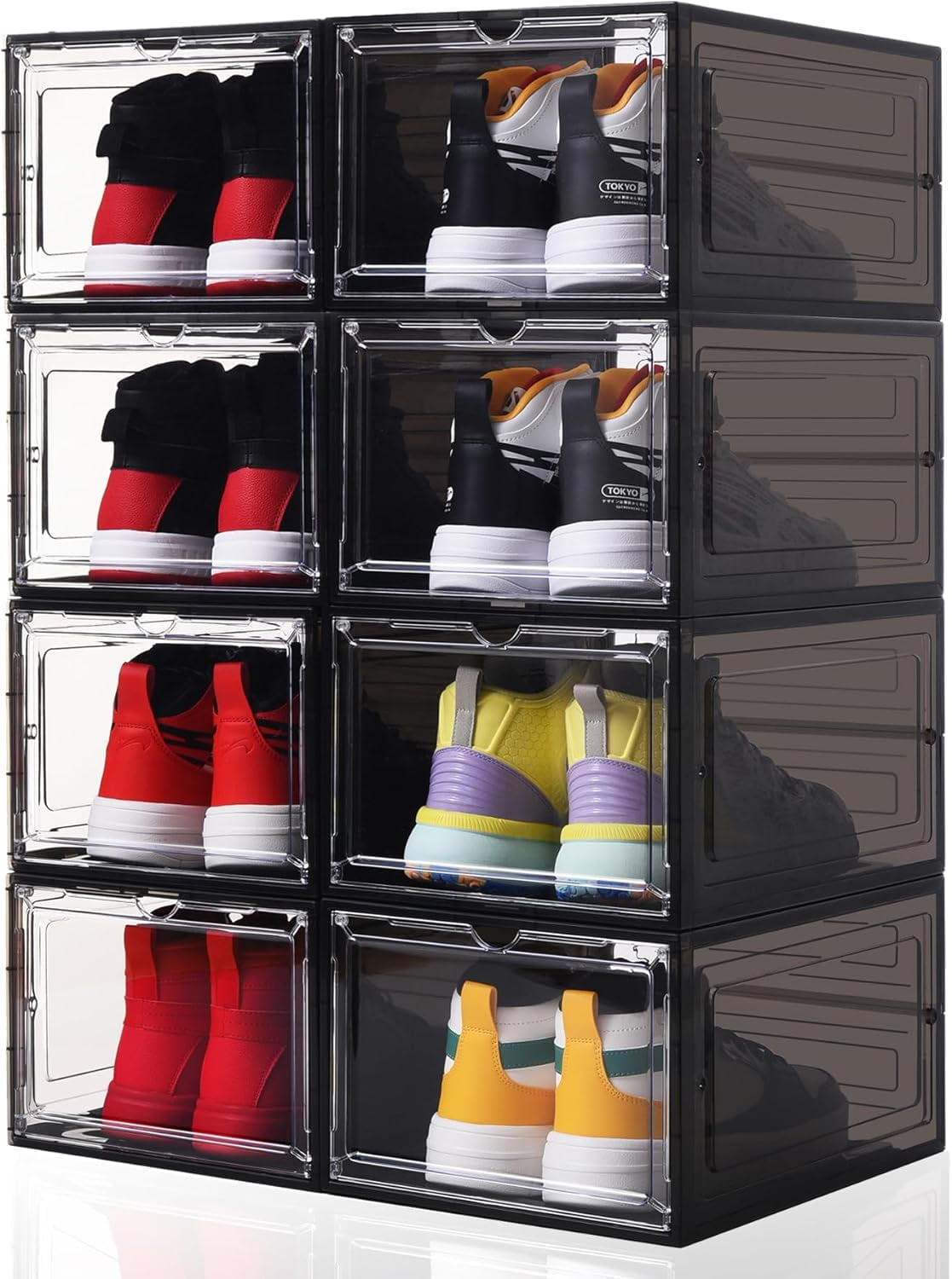 Clear Plastic Stackable 8 Pack Shoe Boxes with Magnetic Door, Drop ...