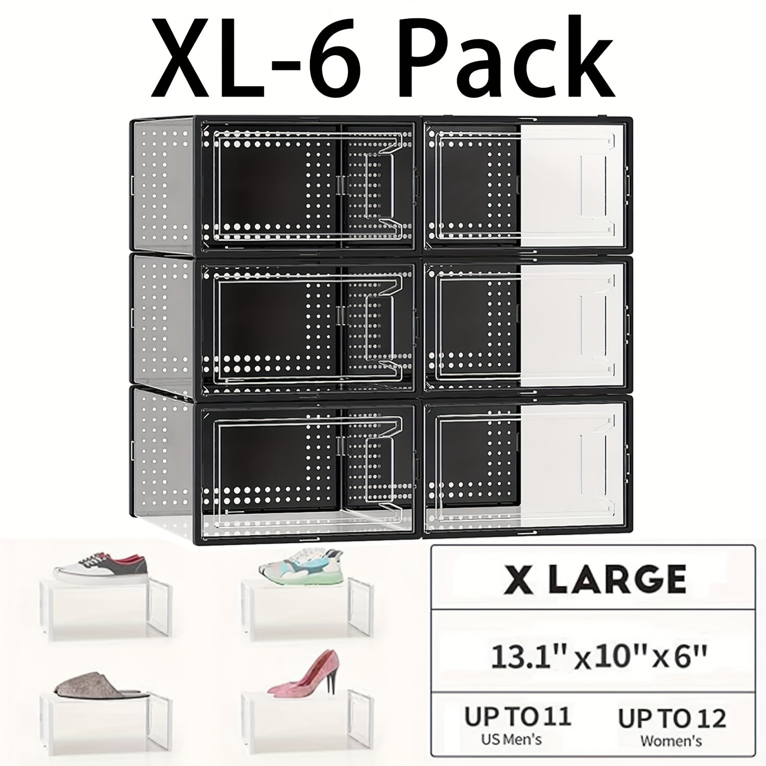 Clear Plastic Stackable Sneaker Containers with Lids, Black, Modular ...