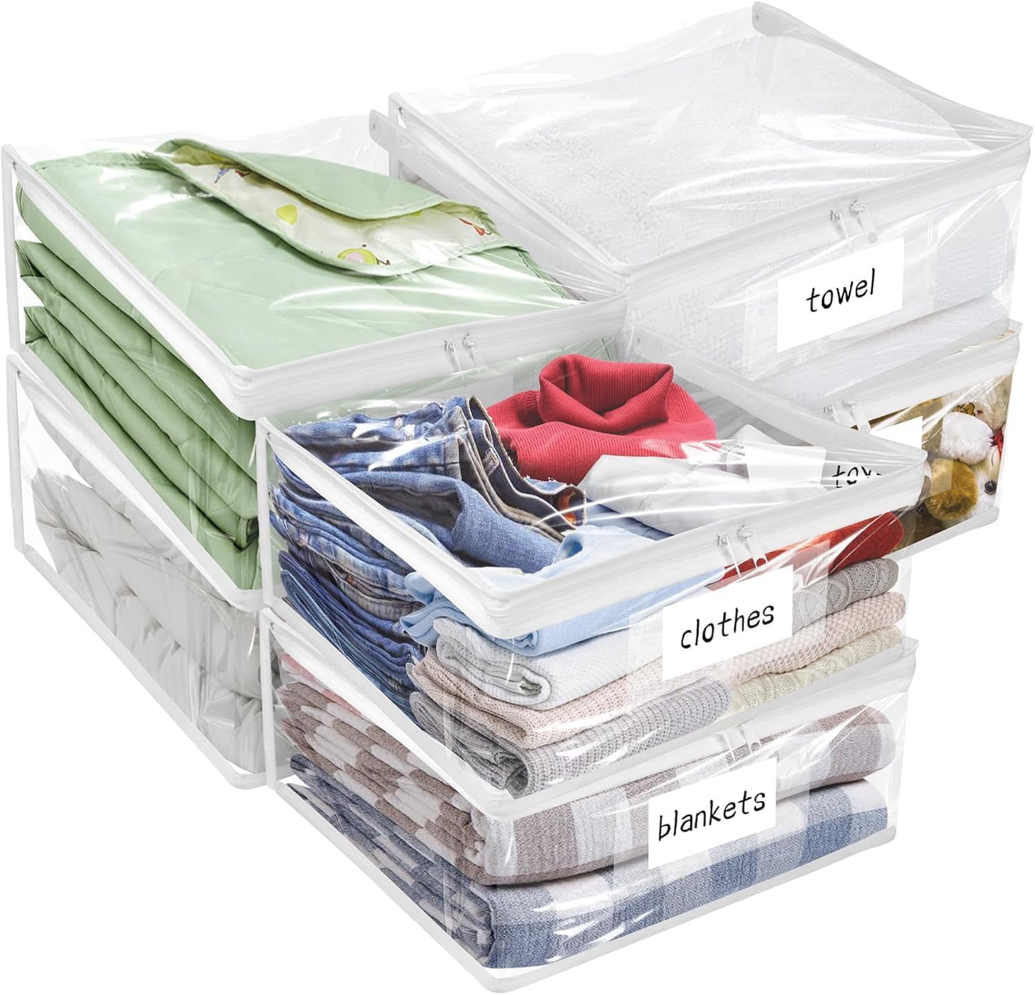 Clear Plastic Storage Bags with Easy-Glide Zipper, Pack of 6, Durable ...
