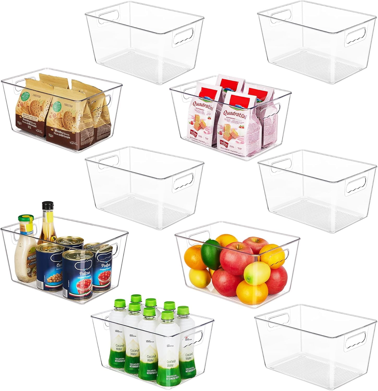 Clear Plastic Storage Bins, 10 Pack Pantry Organizer Bins with Handle ...