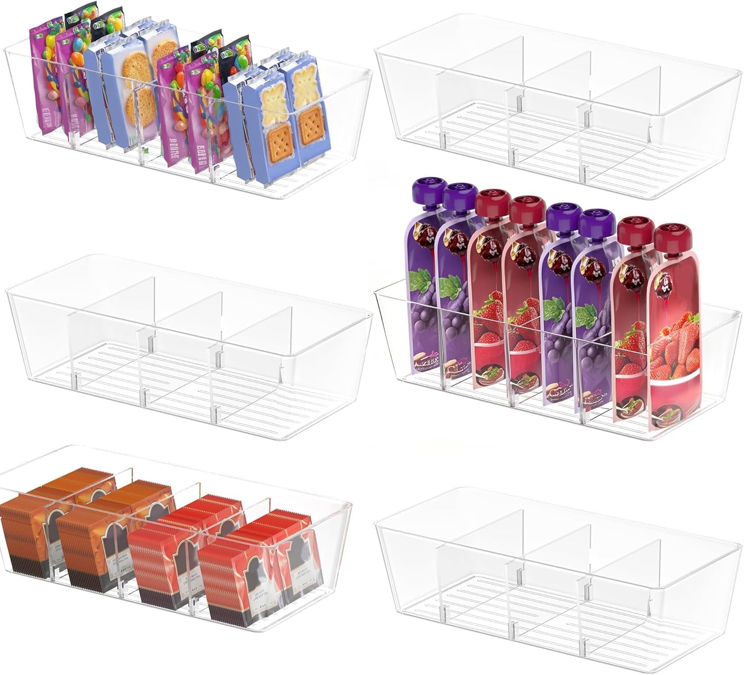 Clear Plastic Storage Bins with 3 Removable Dividers, Pantry ...
