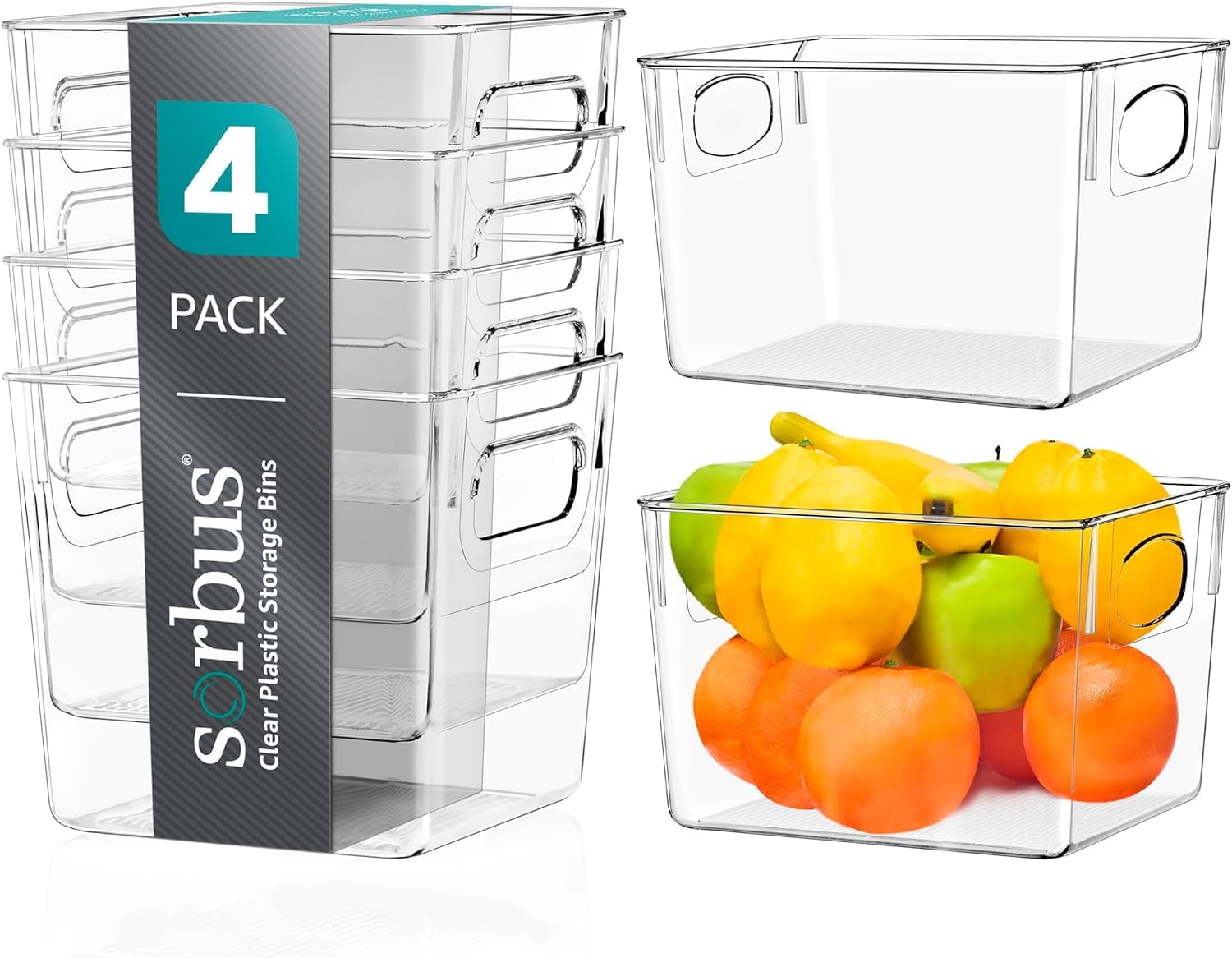 Clear Plastic Storage Bins (4-Pack) - Medium Organizers for Kitchen ...