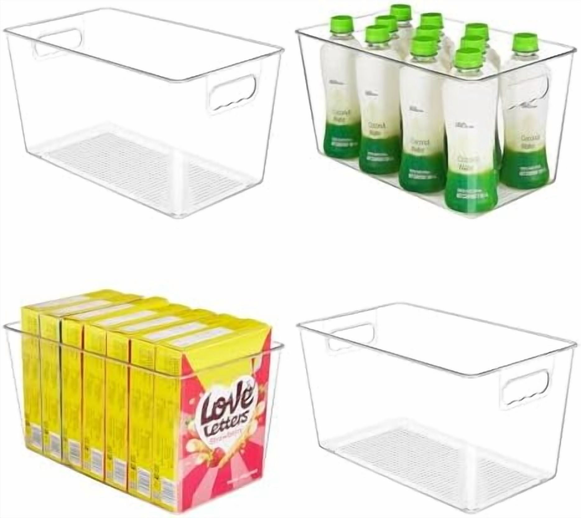 Clear Plastic Storage Bins, 4 Pack Pantry Organizer Bins with Handle ...