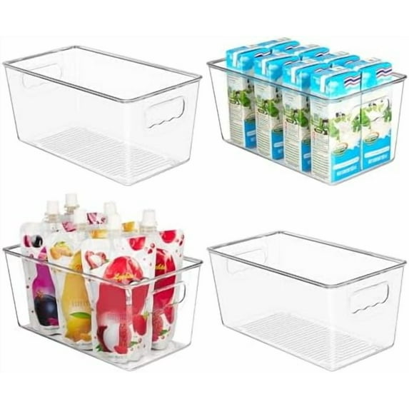 Clear Plastic Storage Bins, 4 Pack Small Pantry Organizer Bins with ...