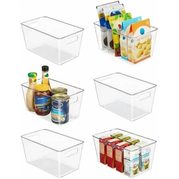 Clear Plastic Storage Bins, 6 PCS Pantry Organizer Bins with Handle for ...
