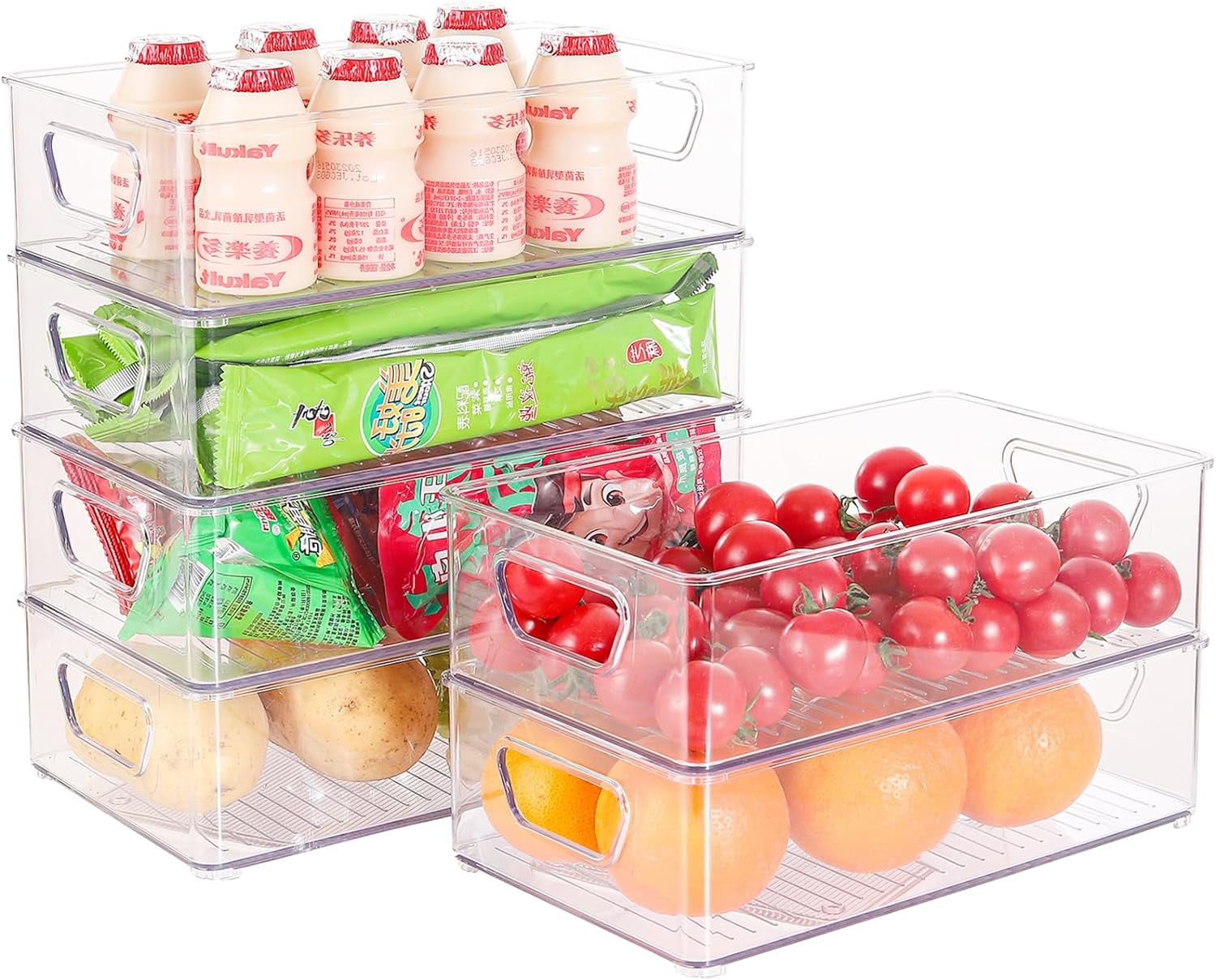 Clear Plastic Storage Bins,6 Pack Stackable Refrigerator OrganizerBins ...