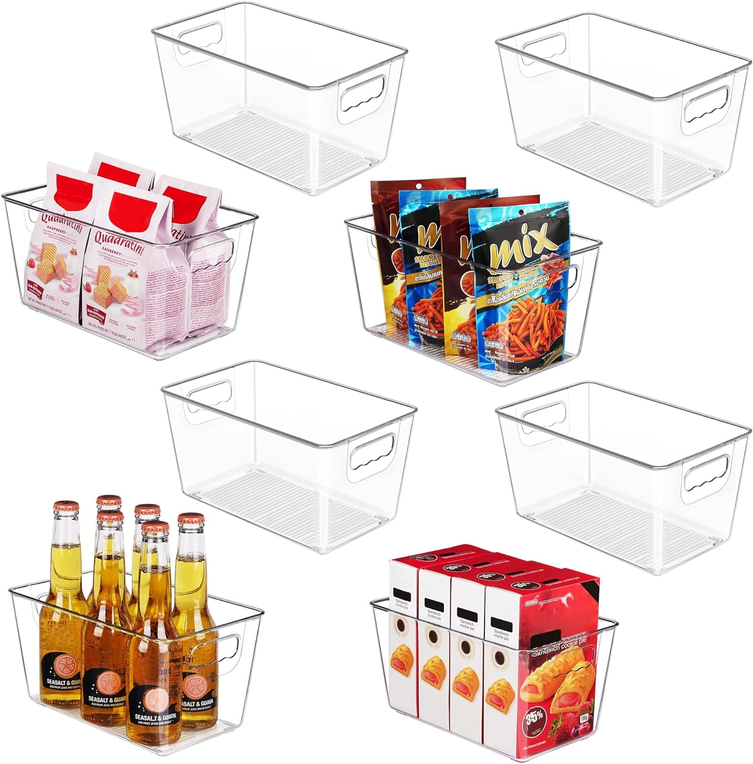Clear Plastic Storage Bins, 8 Pack Medium Pantry Organizer Bins with ...