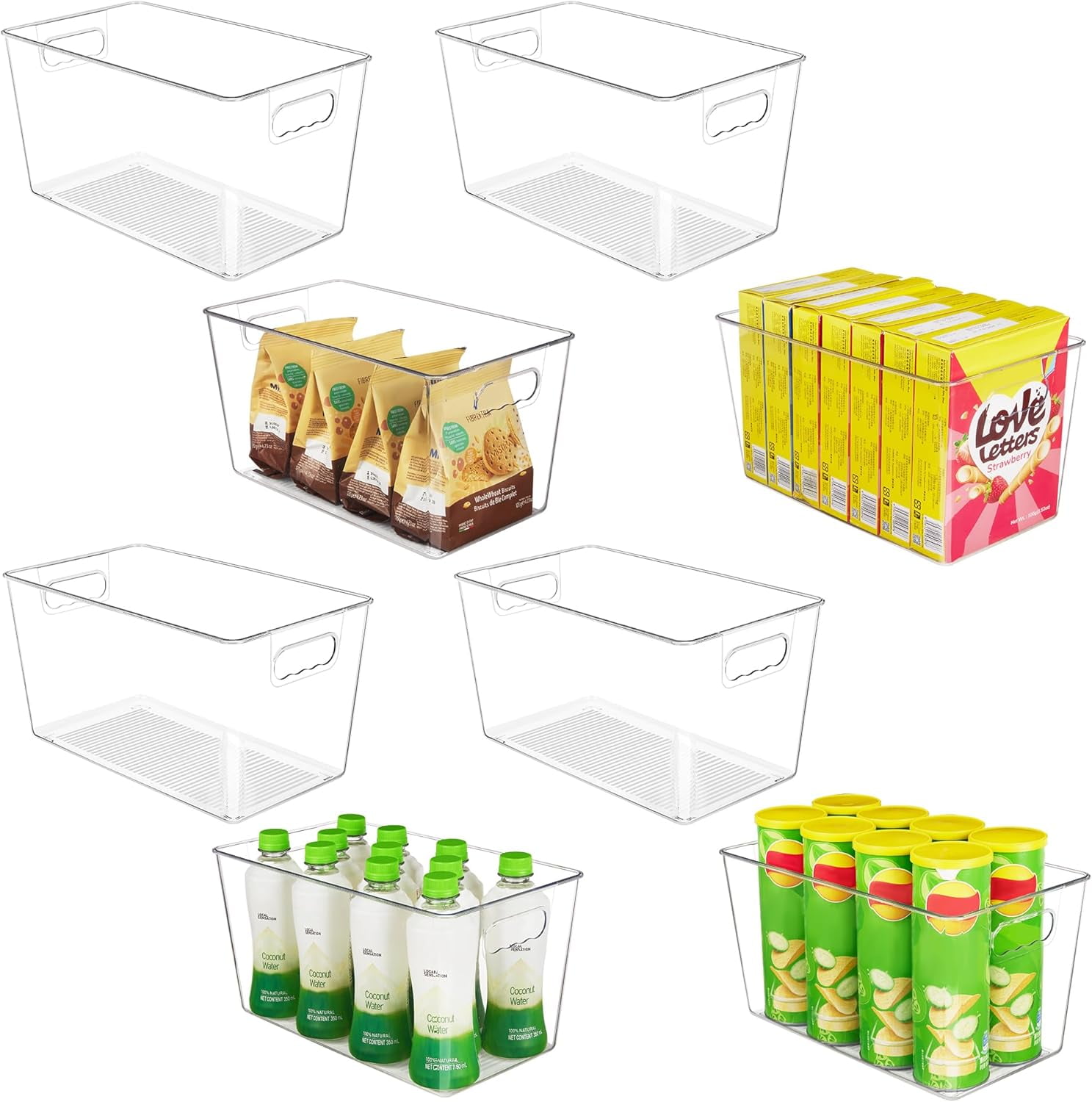 Clear Plastic Storage Bins, 8 Pack Pantry Organizer Bins with Handle ...