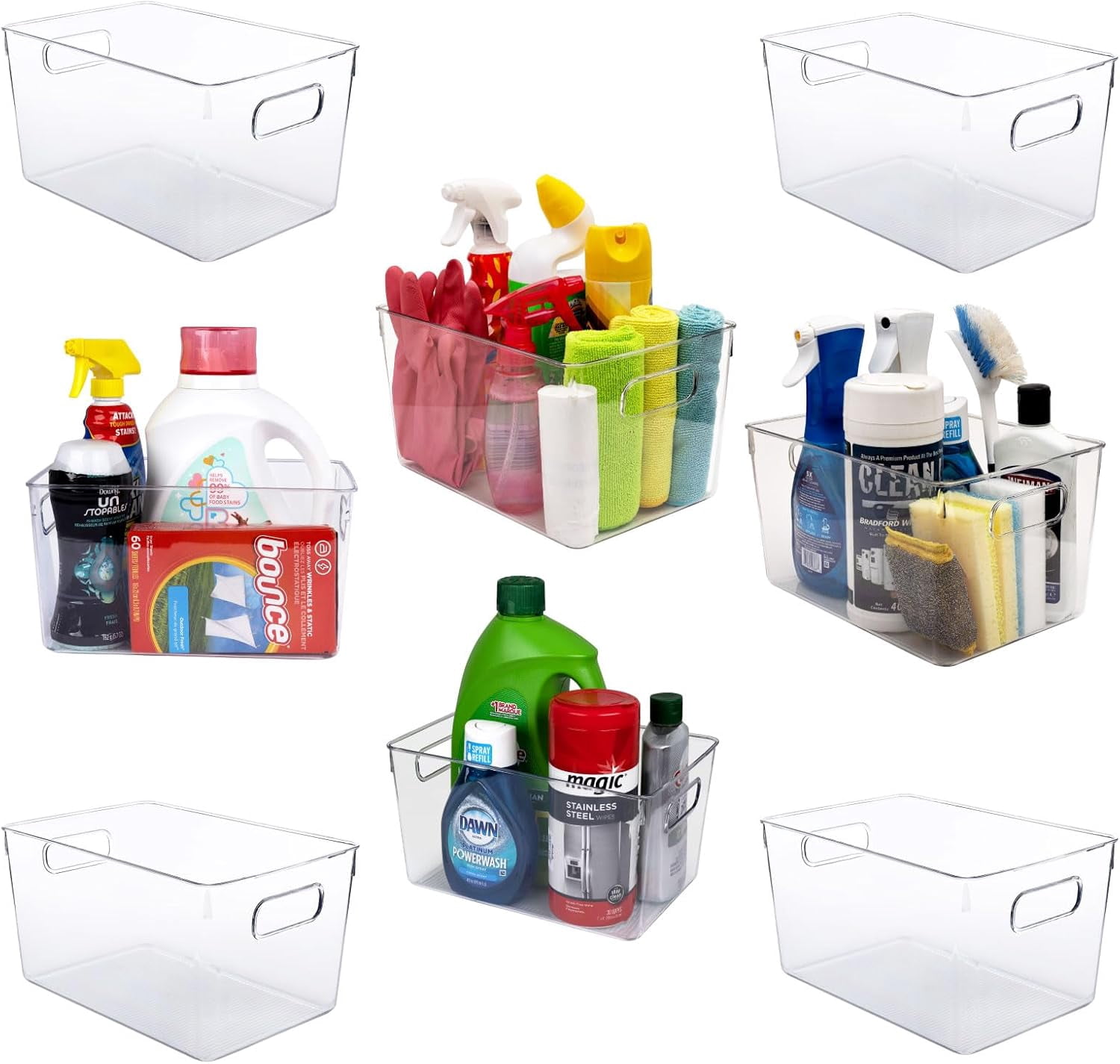 Clear Plastic Storage Bins with Labels & Marker for Pantry Organization ...