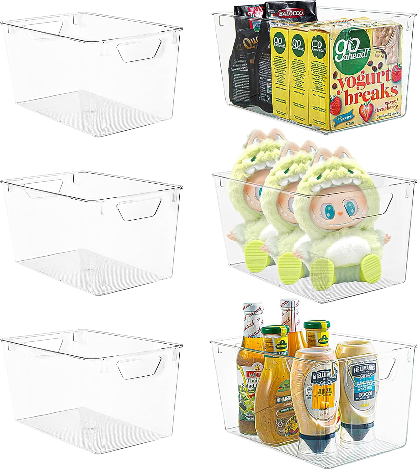 Clear Plastic Storage Bins,Large 6 Pack Pantry Organizer with Handle ...