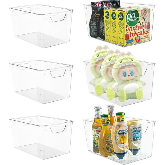 Clear Plastic Storage Bins,Large 6 Pack Pantry Organizer with Handle ...