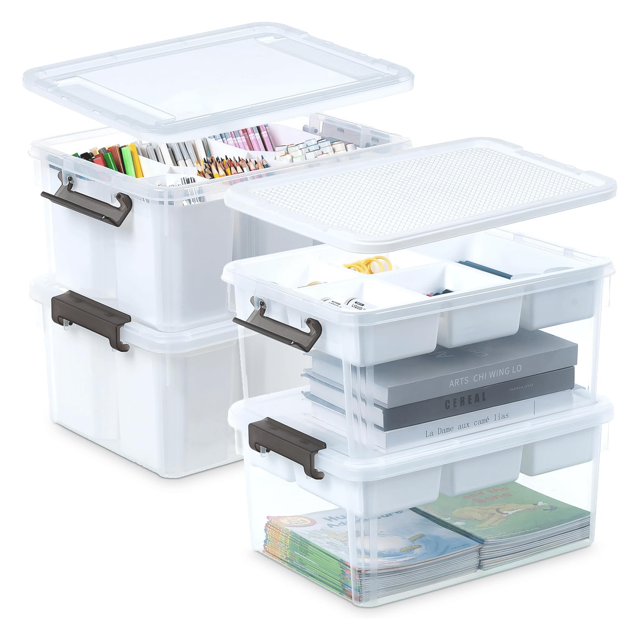 Clear Plastic Storage Bins with Lids, Stackable Storage Boxes with 6 ...