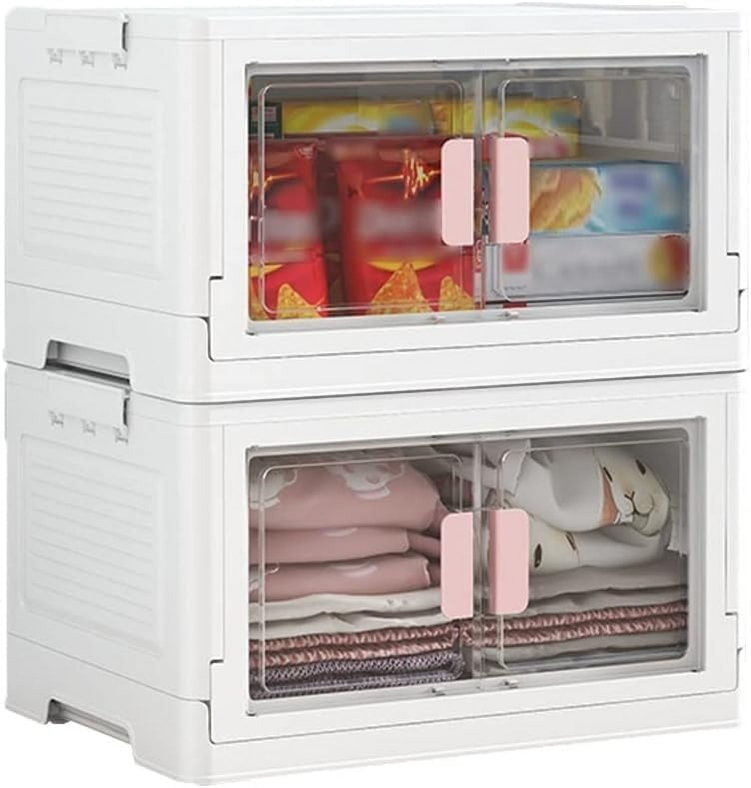 Clear Plastic Storage Bins on Wheels with Lids, Foldable Double-Door ...