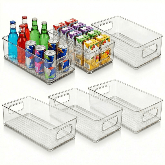 Clear Plastic Storage Bins with Handles, Set of 6 Kitchen Pantry ...