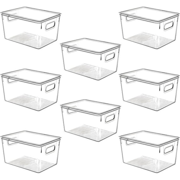 Clear Plastic Storage Bins with Lids Stackable Kitchen Pantry Organizer ...