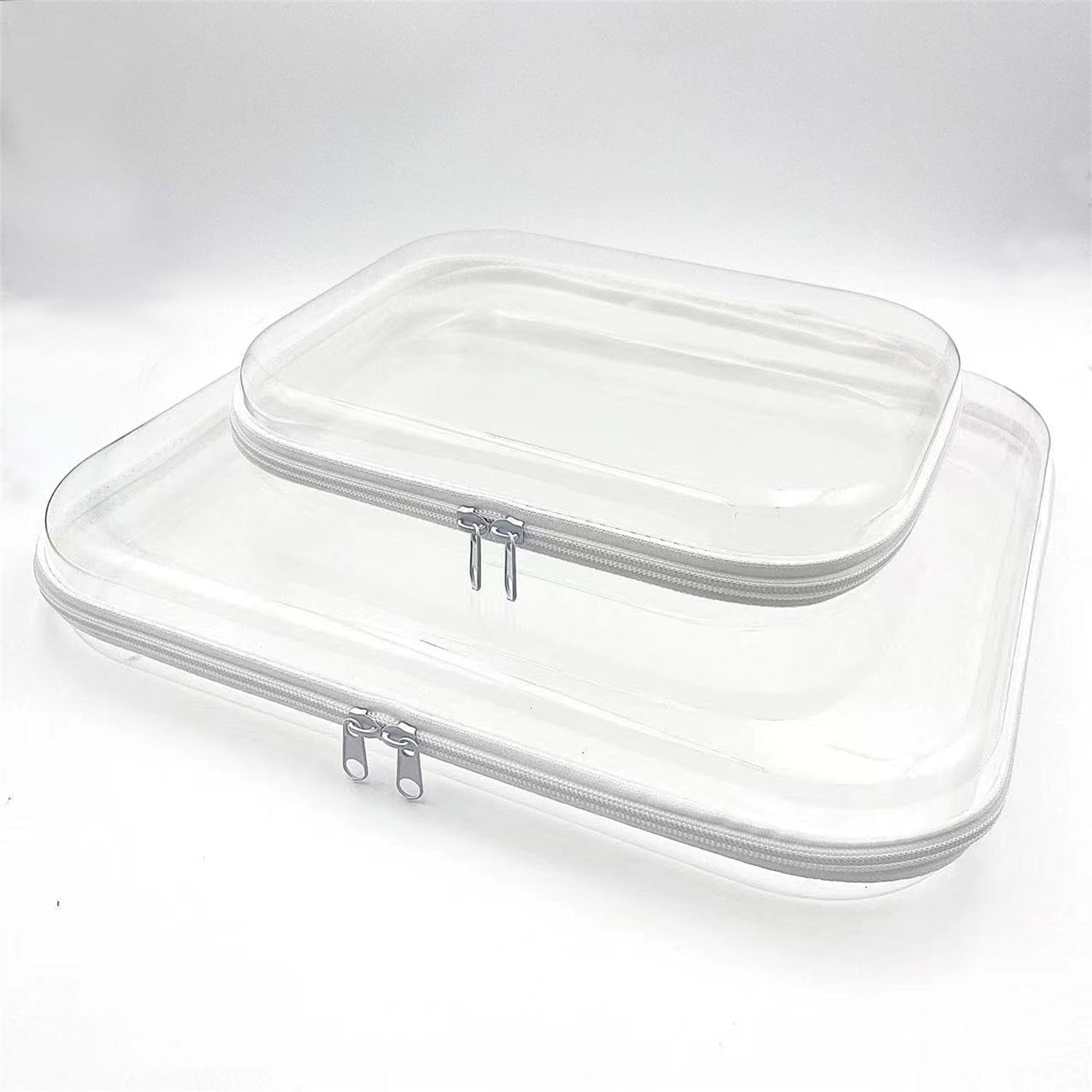 Clear Plastic Storage Box,2PCS Clear Hard Shell Zipper Case,Portable ...