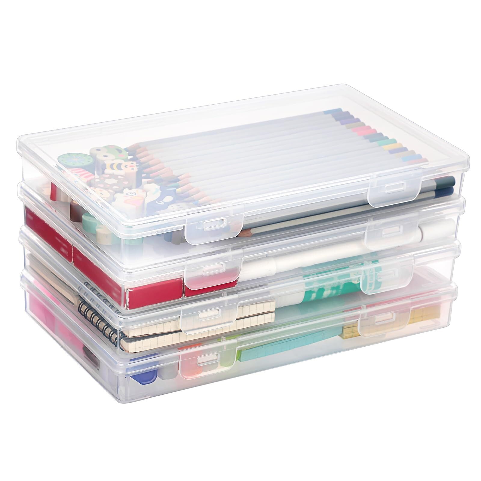 Clear Plastic Storage Box with Flap Lid, Multipurpose Craft Organizers ...