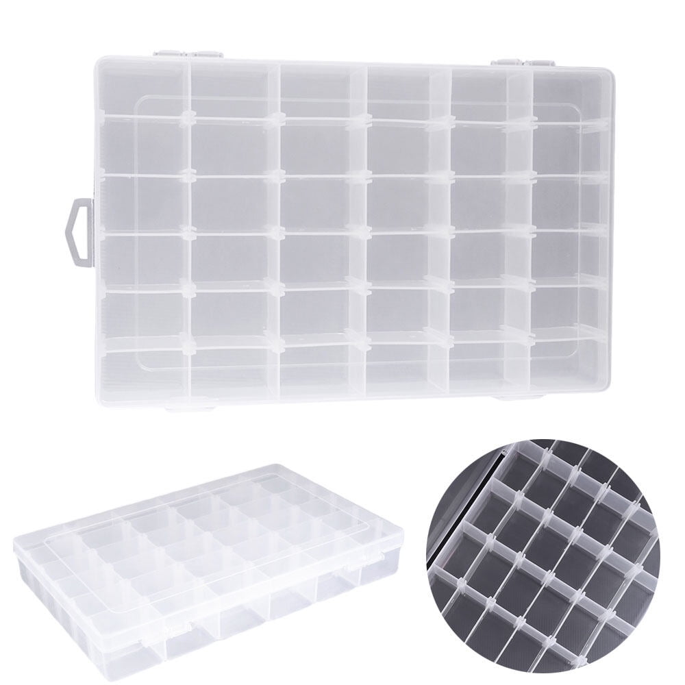 Clear Plastic Storage Box, OULII 36-Grid Clear Hard Plastic Adjustable ...
