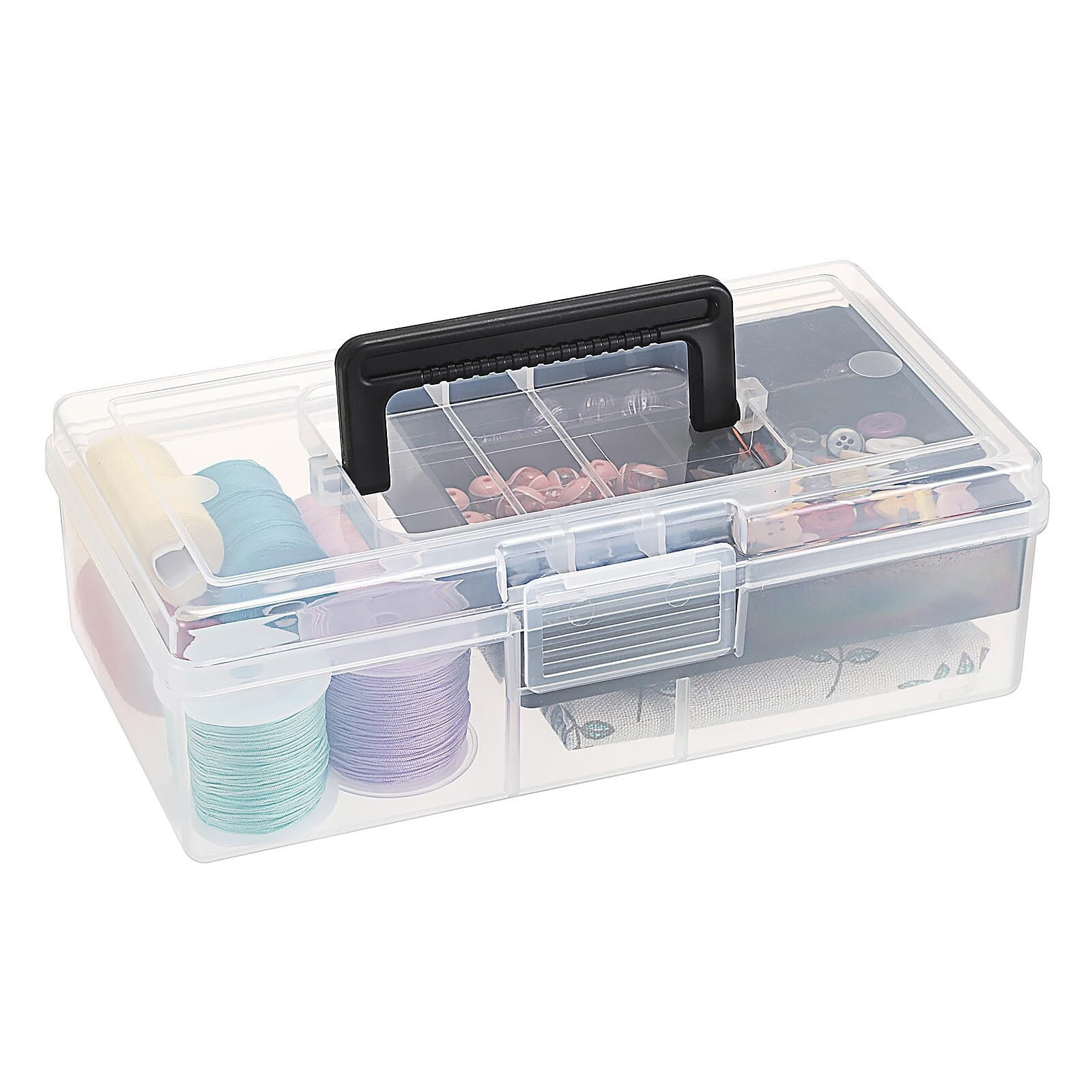 Clear Plastic Storage Box with Removable Tray Multipurpose Stationery ...