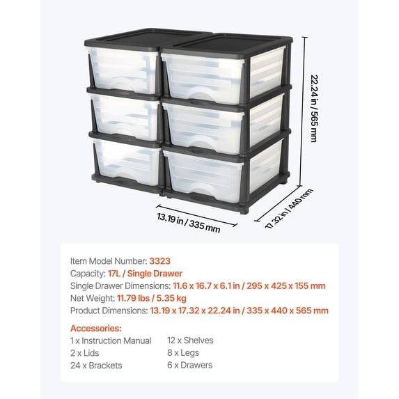 Clear Plastic Storage Drawers,2-Pack Organizer with 6 Drawers for ...