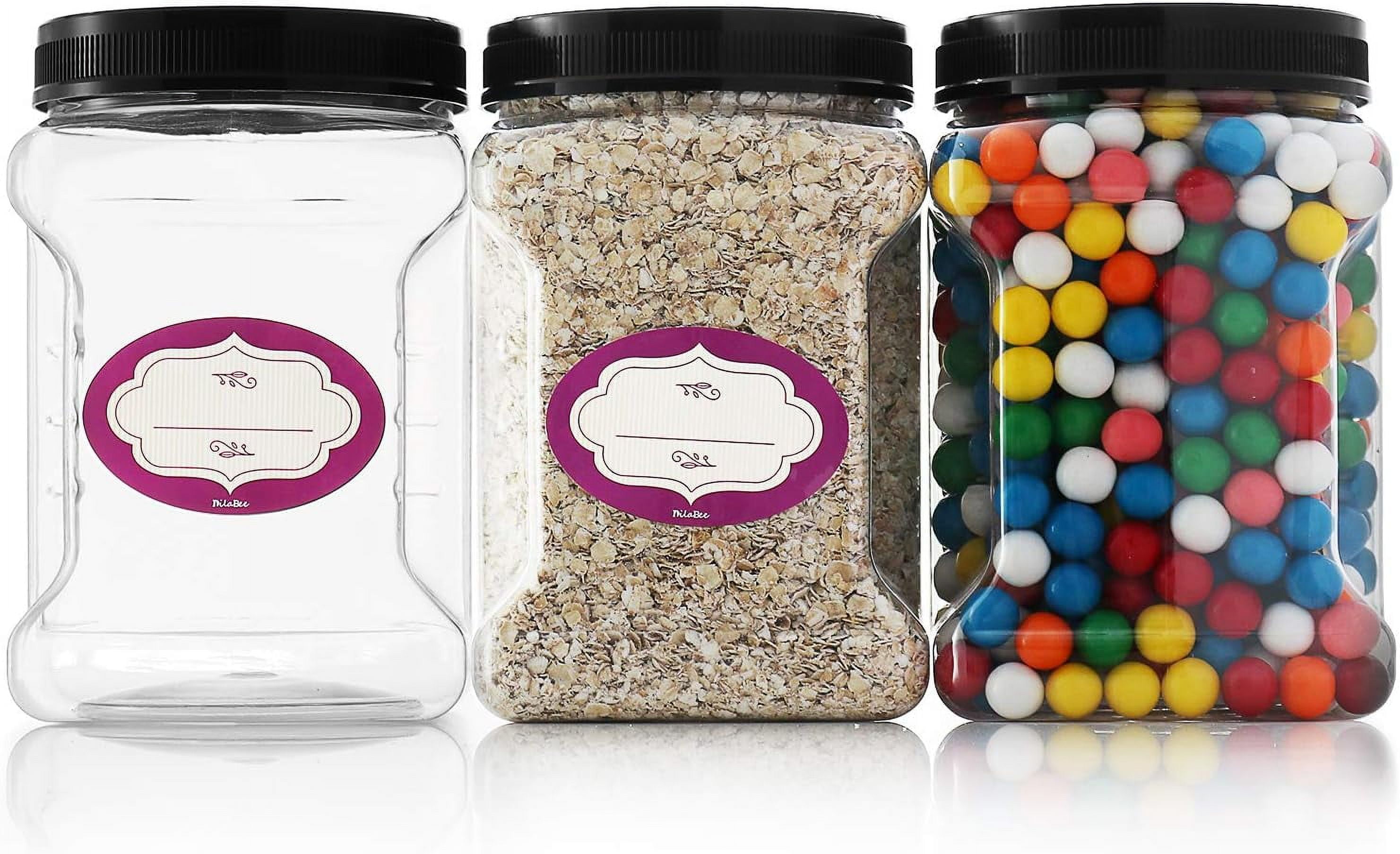 Clear Plastic Storage Jars with Lids - 3 Pack - Half Gallon Square ...