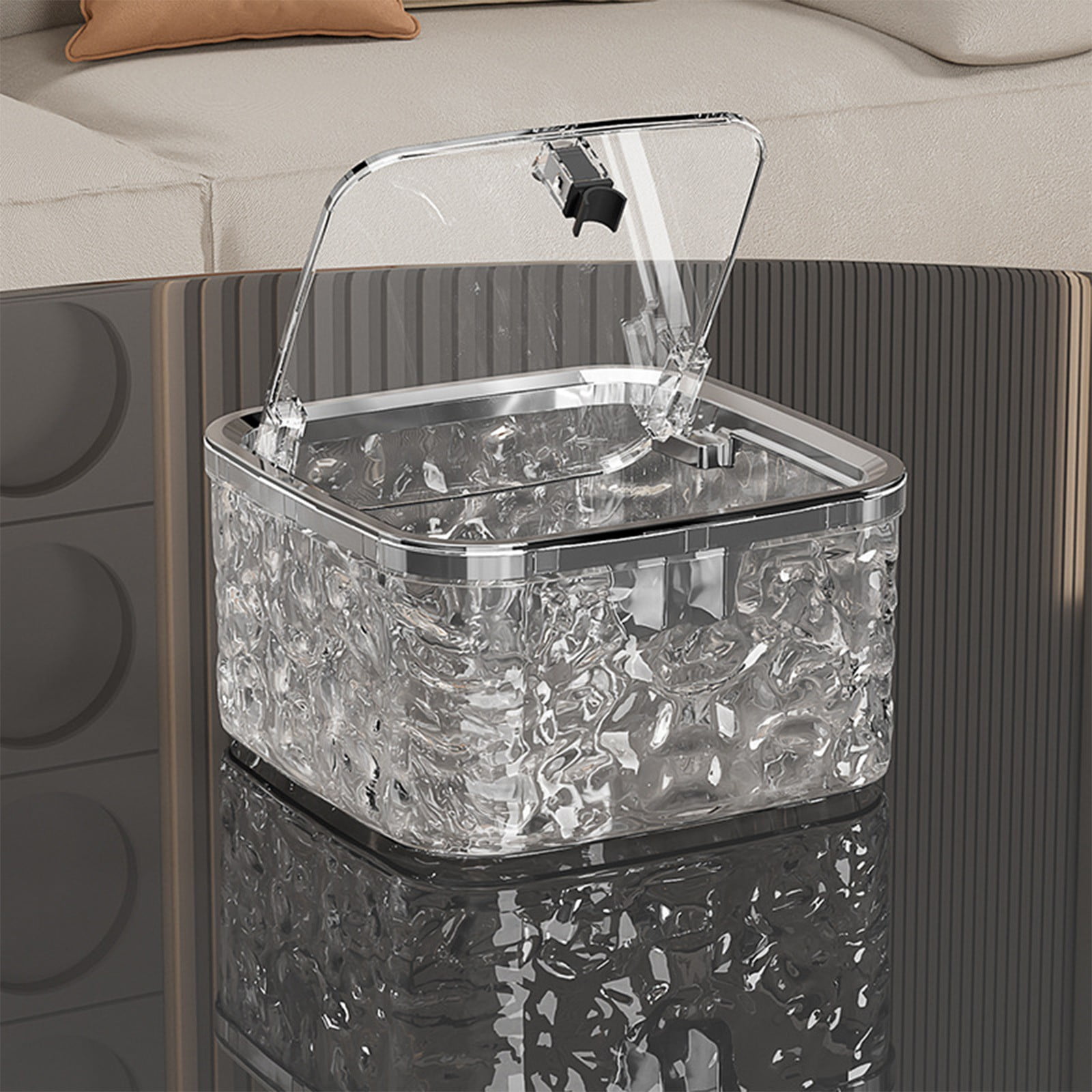 Clear Plastic Trash Can with Push Lid - Slim Space Saving Design for ...