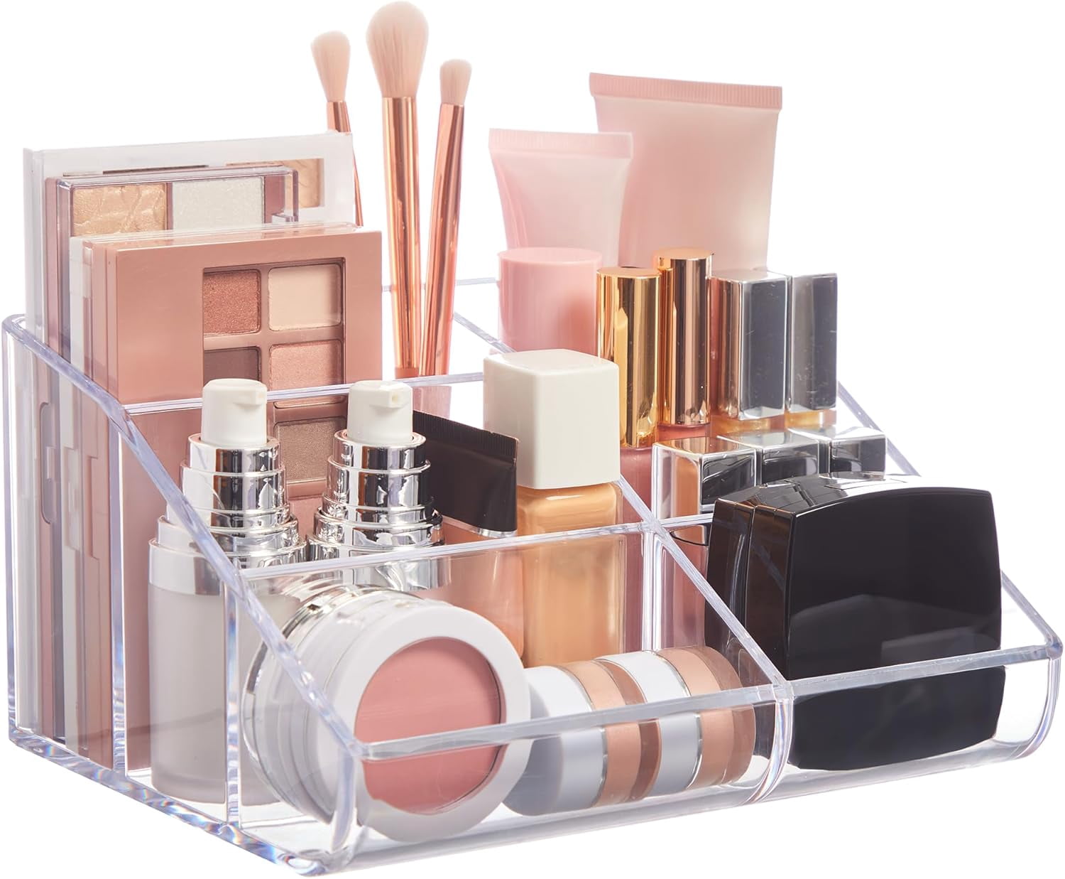 Clear Plastic Vanity Makeup Organizer | 6-Compartment Holder for ...