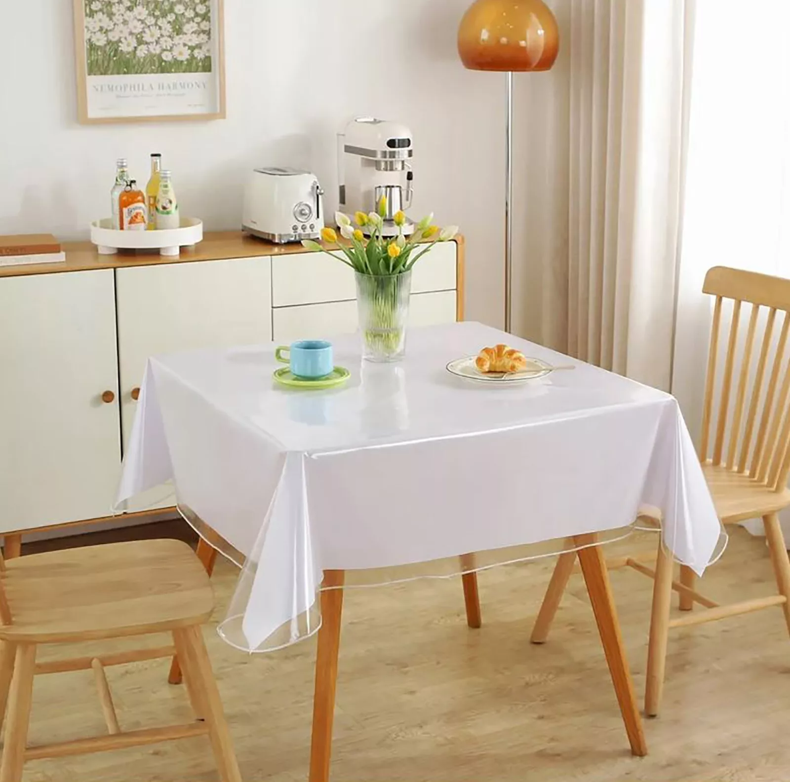 Clear Plastic Vinyl Fabric Table Cover Protector Tablecloth for Dining ...